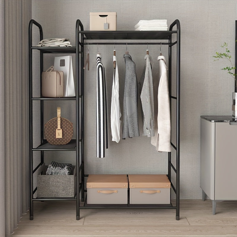 Elegant 3-Tier Black Metal Clothes Rack with Storage Shelves - IRTV – SOOOQ