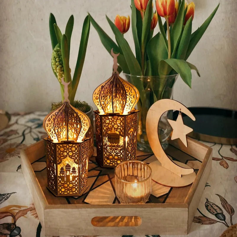 Ramadan/Eid LED Wooden Lantern Decoration for Home - 1JES – SOOOQ