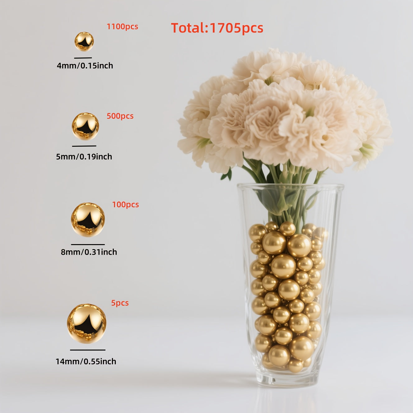1705pcs Golden Faux Pearl Beads - Luxury Vase Fillers with Mixed Sizes ...