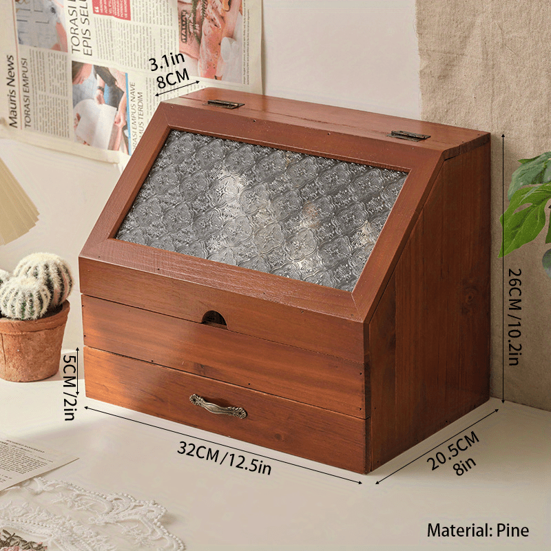 Vintage Pine Drawer Storage Box with Glass Baffles - K2S1 – SOOOQ