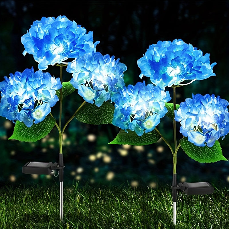 2pcs Solar-Powered Hydrangea LED Lights, Realistic Artificial Flowers ...