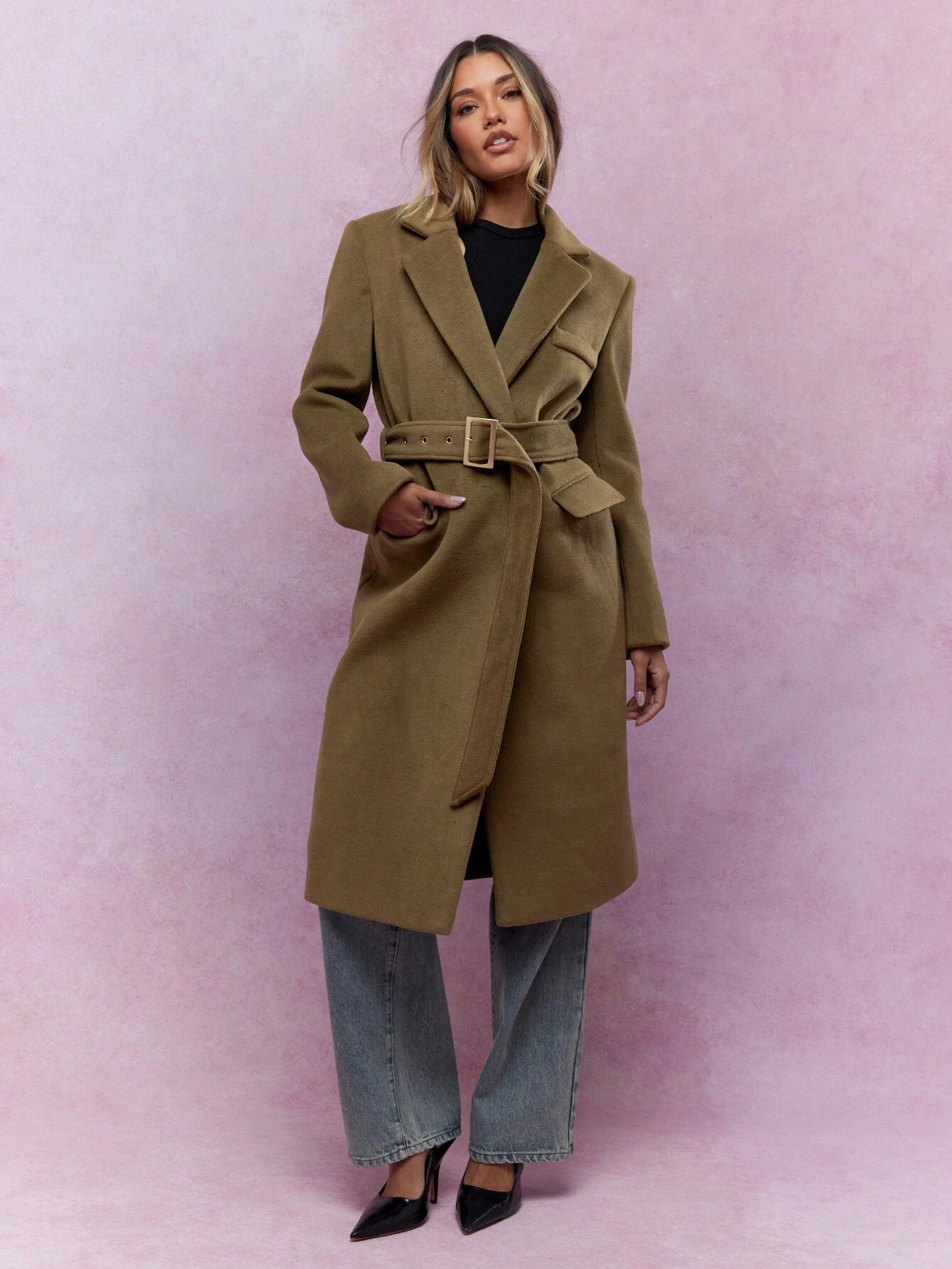 MISSGUIDED Lapel Collar Longline Coat With Belt - YBS3 – SOOOQ