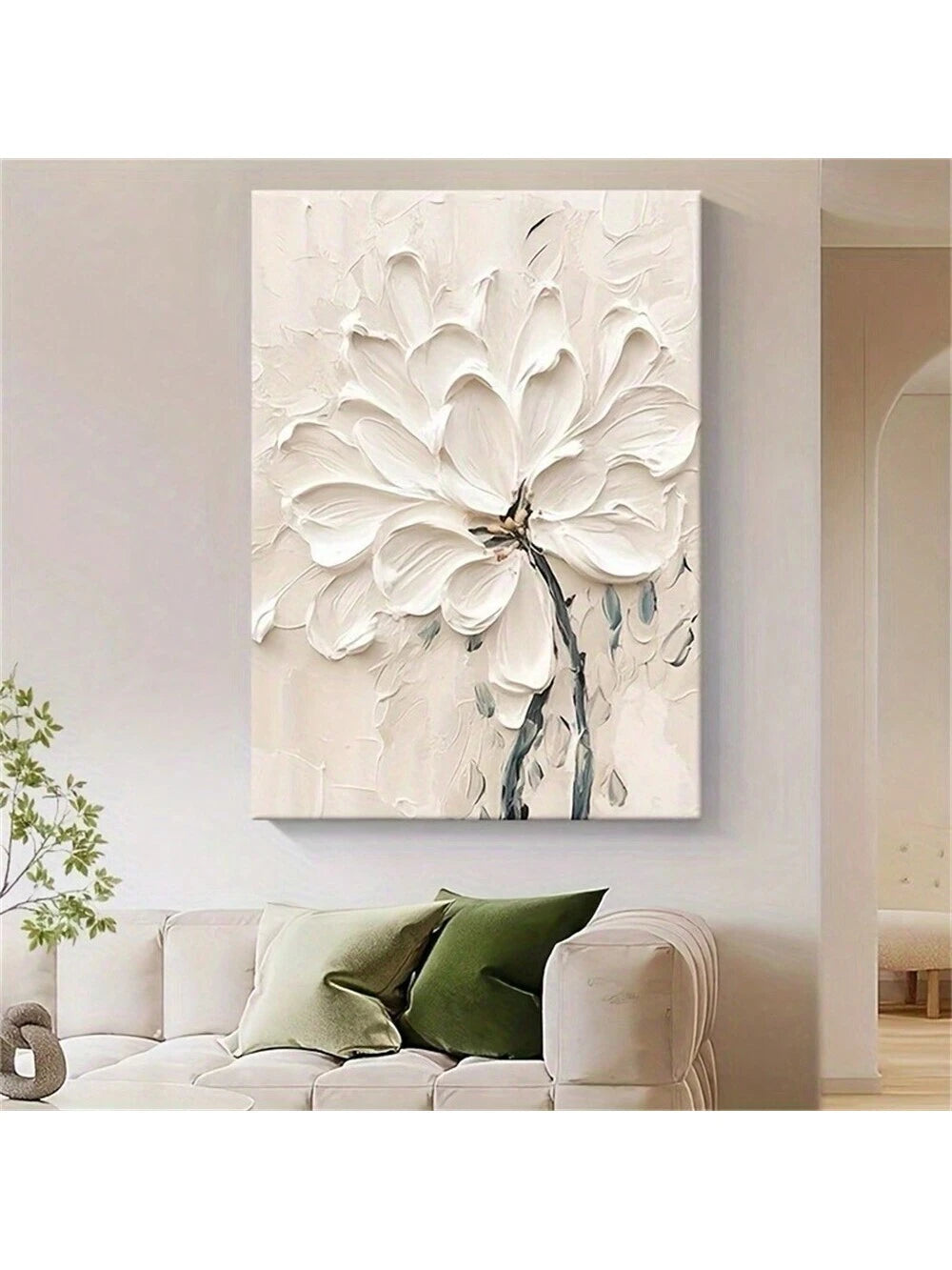 Hand-Painted Cream Floral Abstract Oil Painting - F2DC – SOOOQ