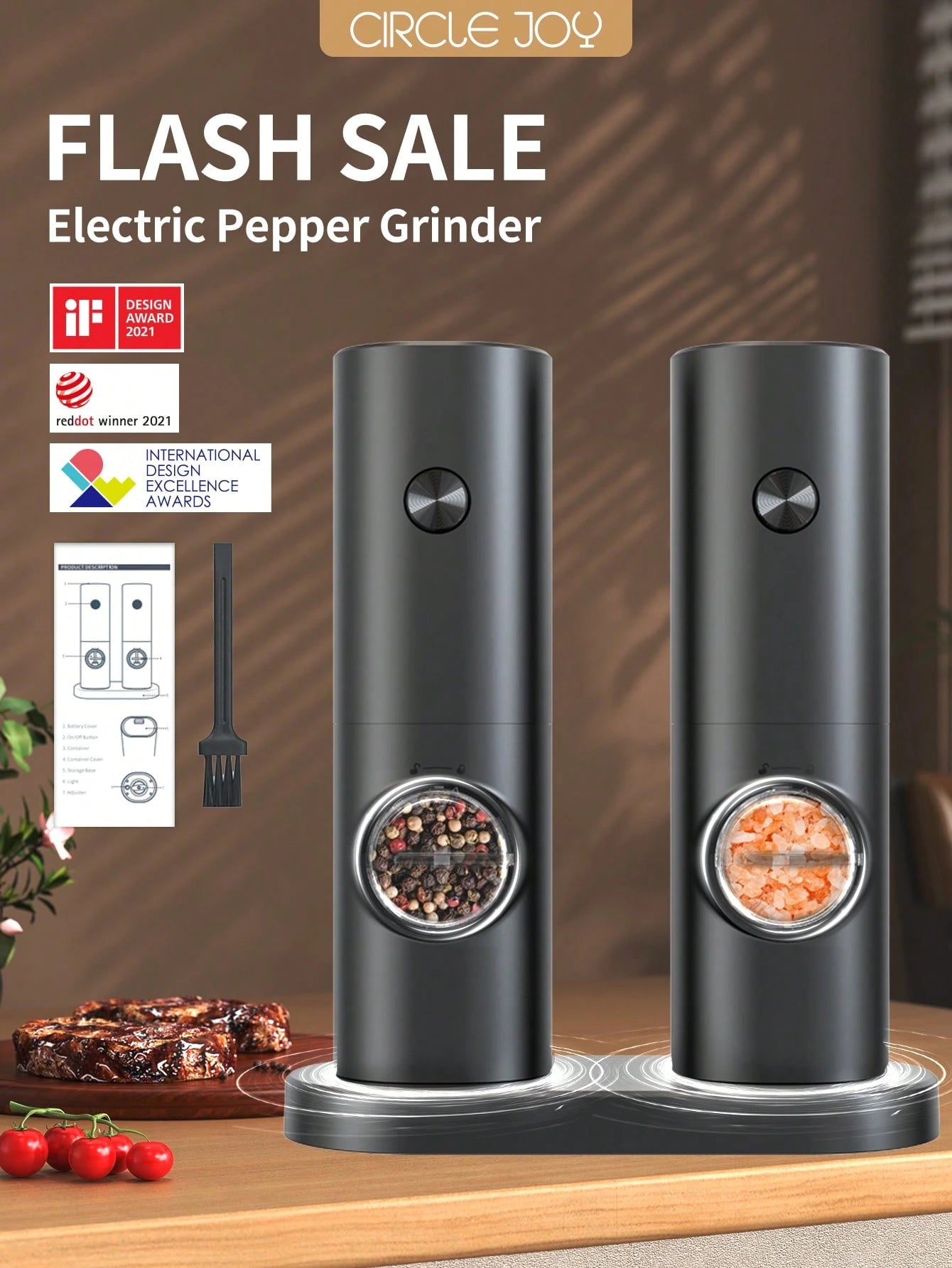 CIRCLE JOY 1pc Electric Salt And Pepper Grinder Set With Storage Base ...