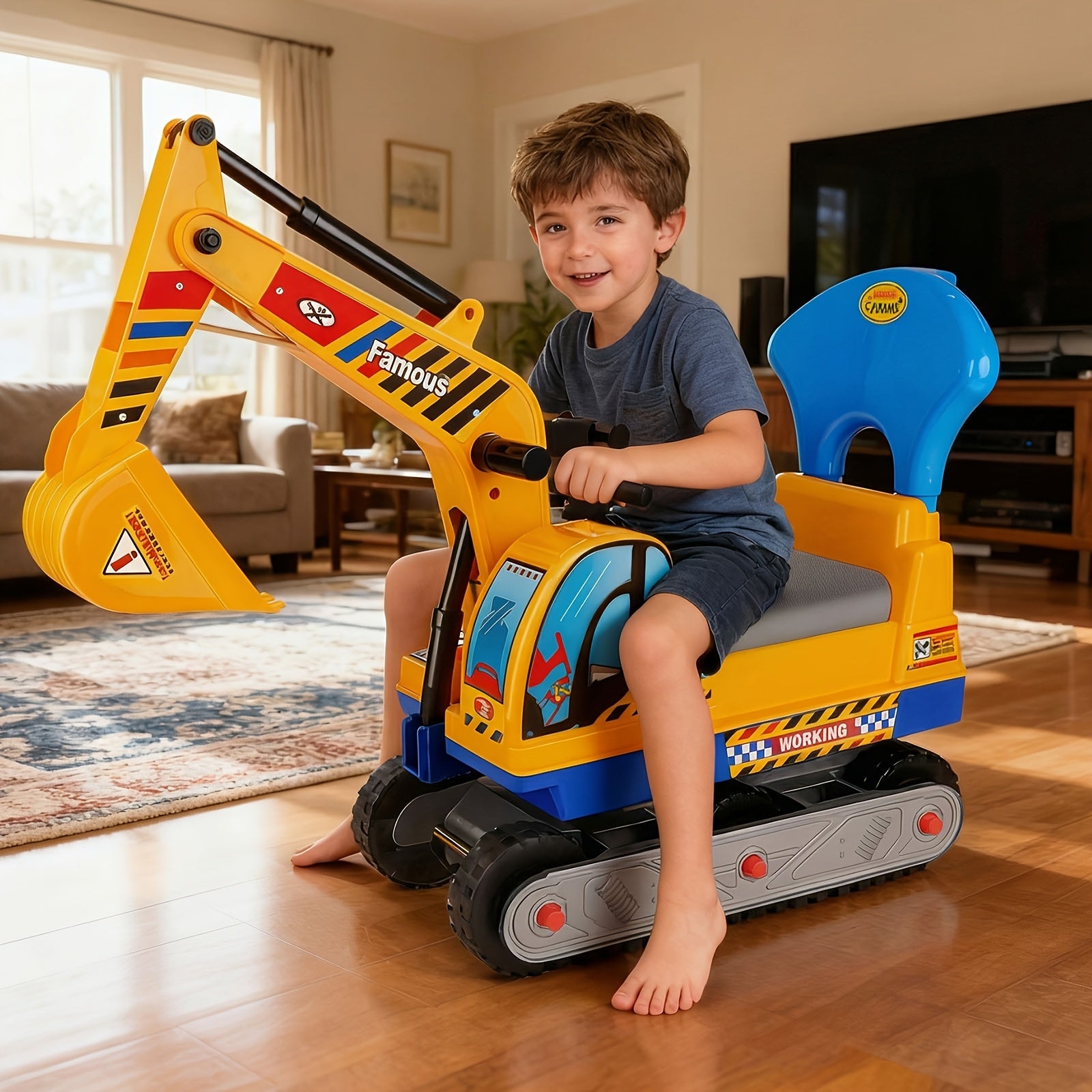 Yellow and Green Toy Bulldozer with Child Seat | ABS Material, Battery ...