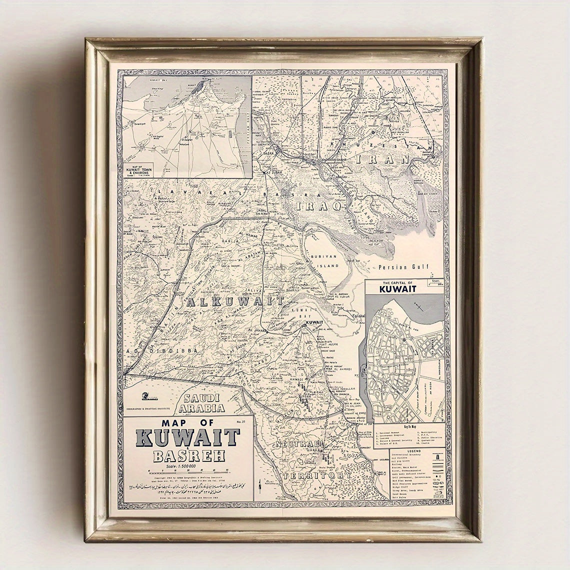 2D Flat, 1pc Vintage Kuwait Map & Kuwait Bus Network Canvas Art Print ...