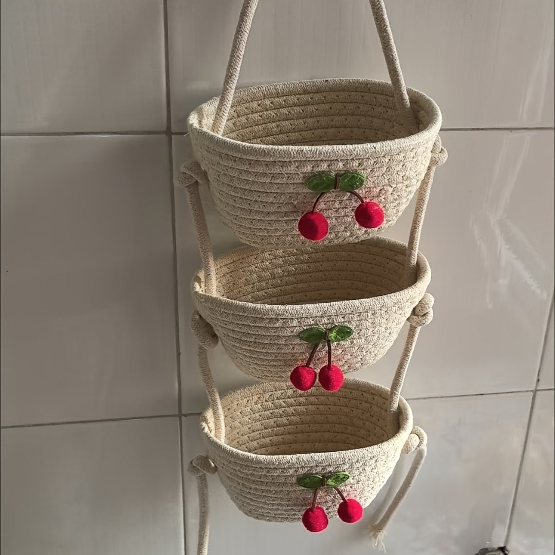 1pc 3-tier Hanging Storage Baskets, Country-style 3-container Storage ...