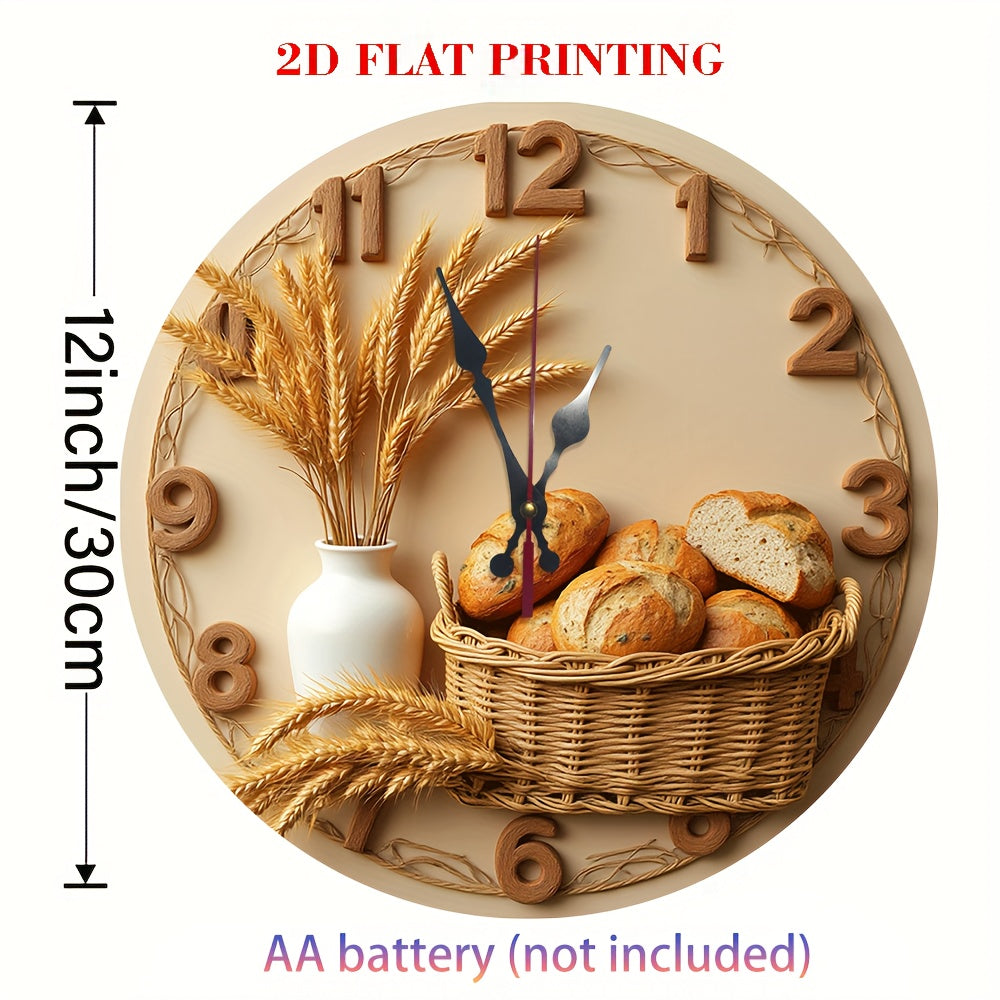 1pc 12-Inch Wooden Wall Clock with Bread Design - Silent, No Beep, AA ...