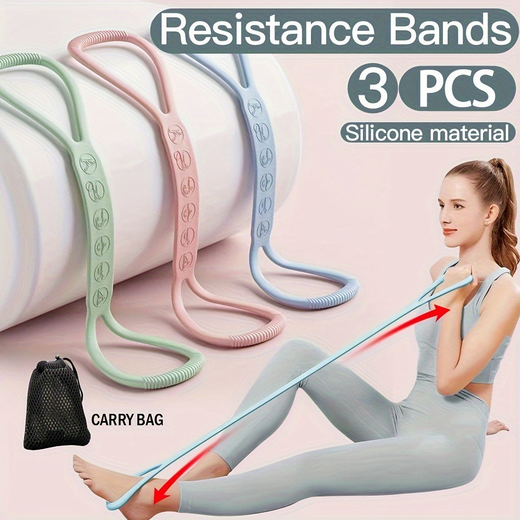3pcs Silicone Resistance Bands Set, Non-Slip Medium Tension Stretch ...