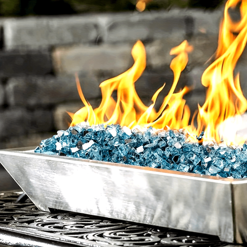 Pacific Ocean Blue Fire Glass, Reflective Stones for Fire Pits, 1KG ...