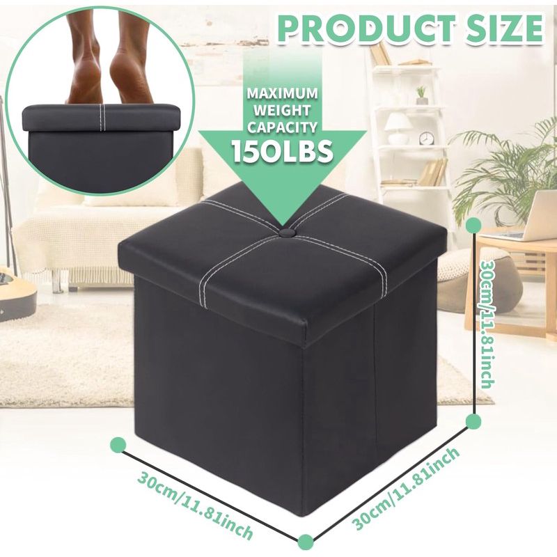 Small Folding Storage Ottoman with Hidden Storage Space, Black/Optional ...