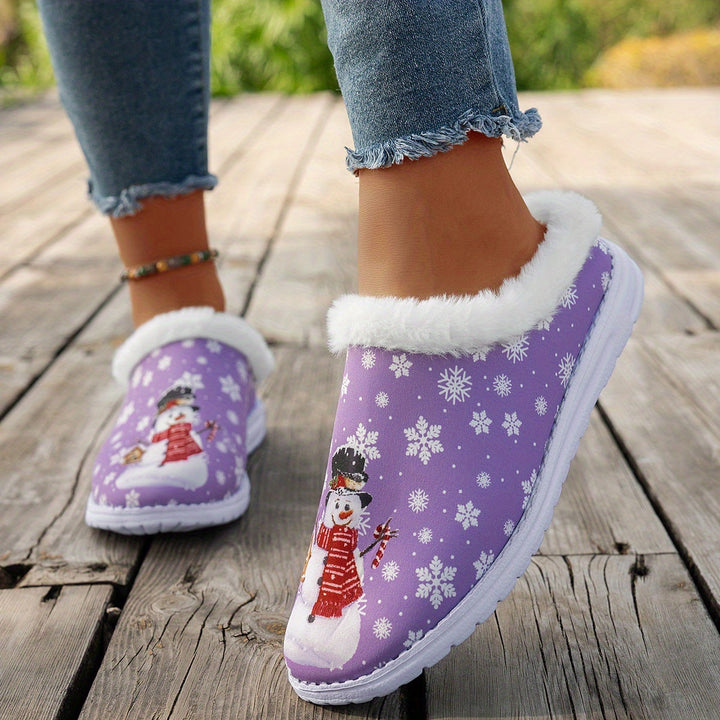 Women's Winter Plush Flocked Slippers with Snowman & Snowflake Design ...