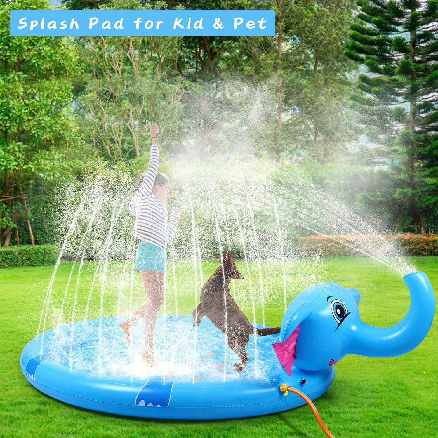 Extra Large Elephant Splash Pad & Sprinkler Play Mat for Kids - Blue ...