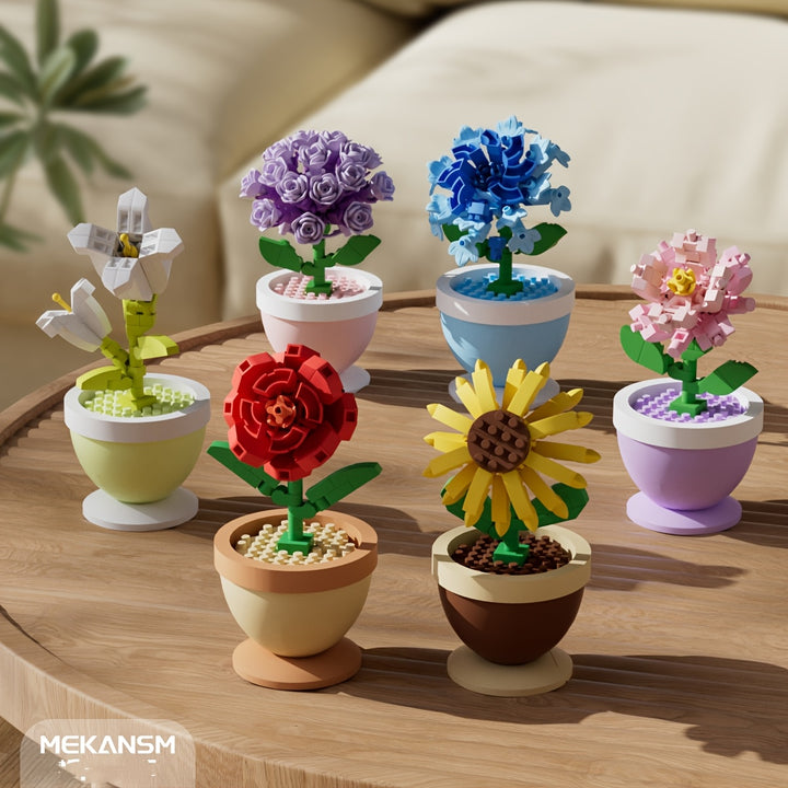 All-Season Flower Pot Building Blocks, ABS Material, Floral Theme ...