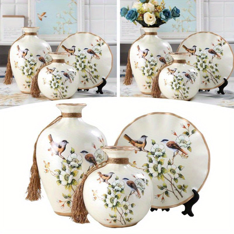 3pcs European Style Ceramic Vase Set, Beige, Modern Cylinder Vase for ...