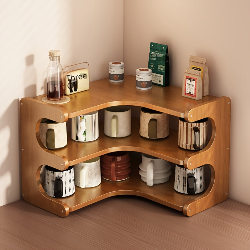 1pc Multi-Tier Bamboo Corner Desk Shelf - Natural Wood Rectangular ...