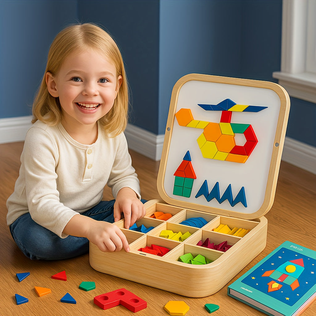 Hibobi 288pcs Wooden Tangram Puzzle Toy for Kids - 7 Colorful Shapes ...