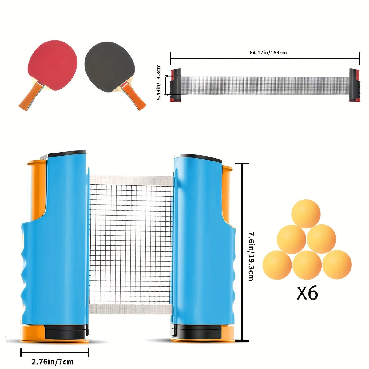 1 Portable Table Tennis Training Set, Includes Blue Telescopic Net, 2 ...