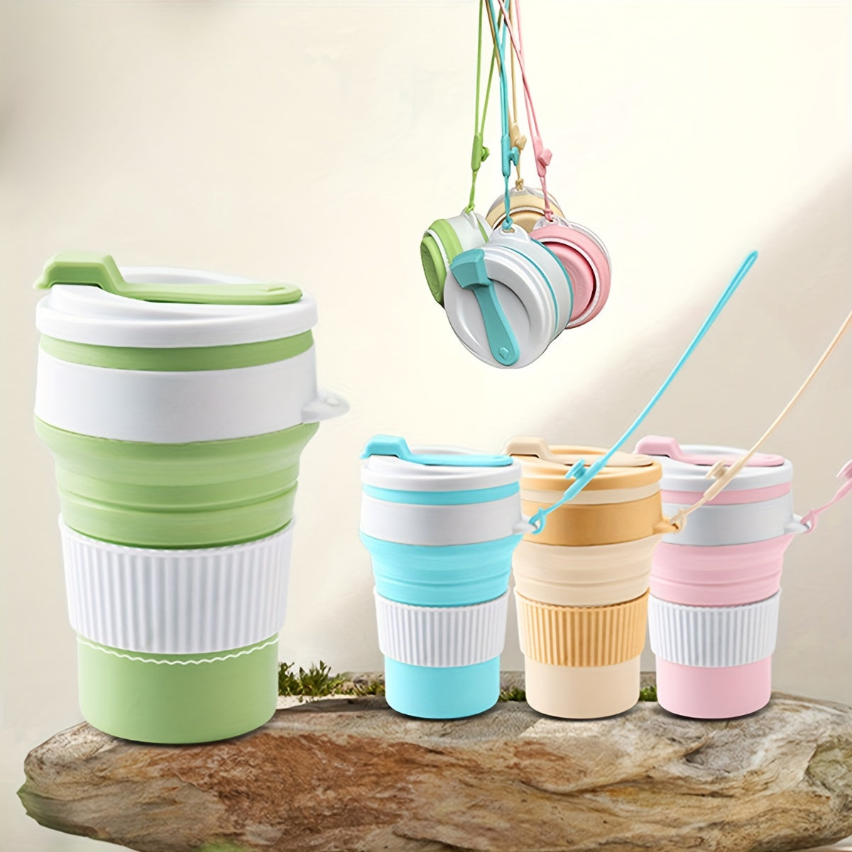 Silicone Collapsible Travel Cup, Reusable Food Grade Folding Mug with ...