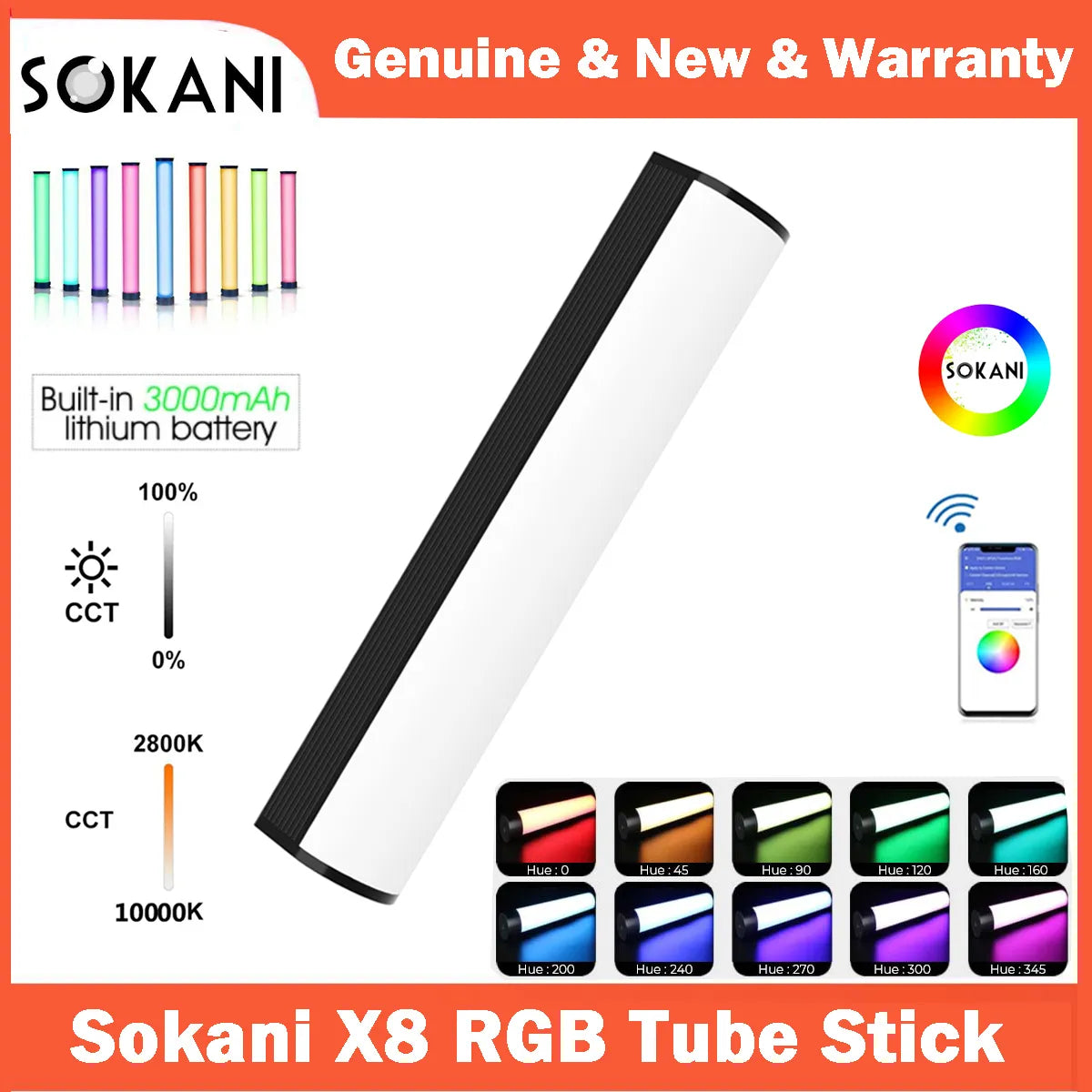 Sokani X8 RGB LED Video Light Handheld Tube Wand Stick CTT Photography ...