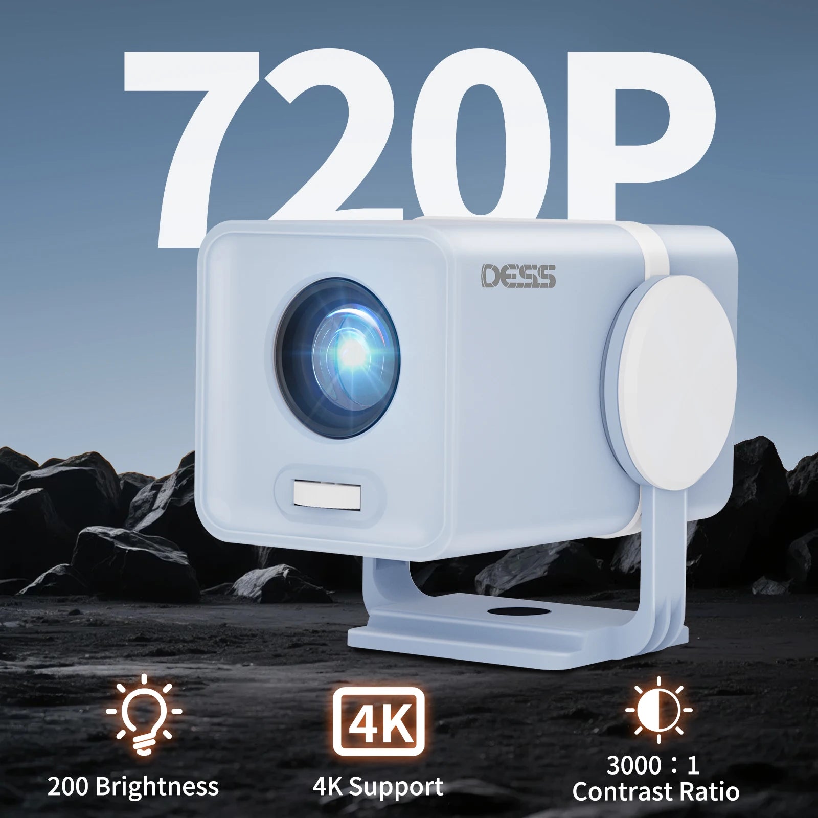 DESS 4K Video Portable Projector Dual WiFi6 Smart Android 13 TV Projec ...