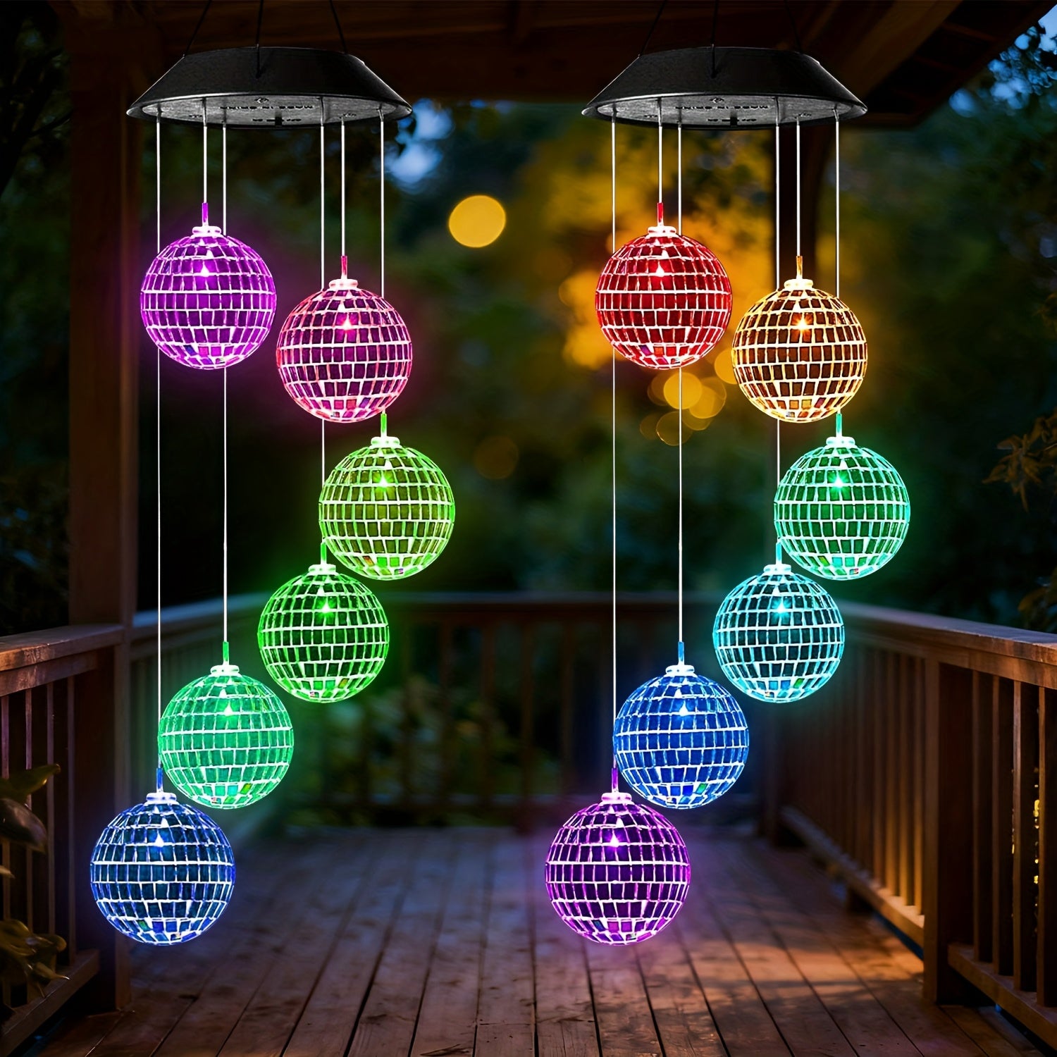 6 LED Solar Mosaic Ball Wind Chime Lights - IP44 Outdoor/Indoor Hanging ...