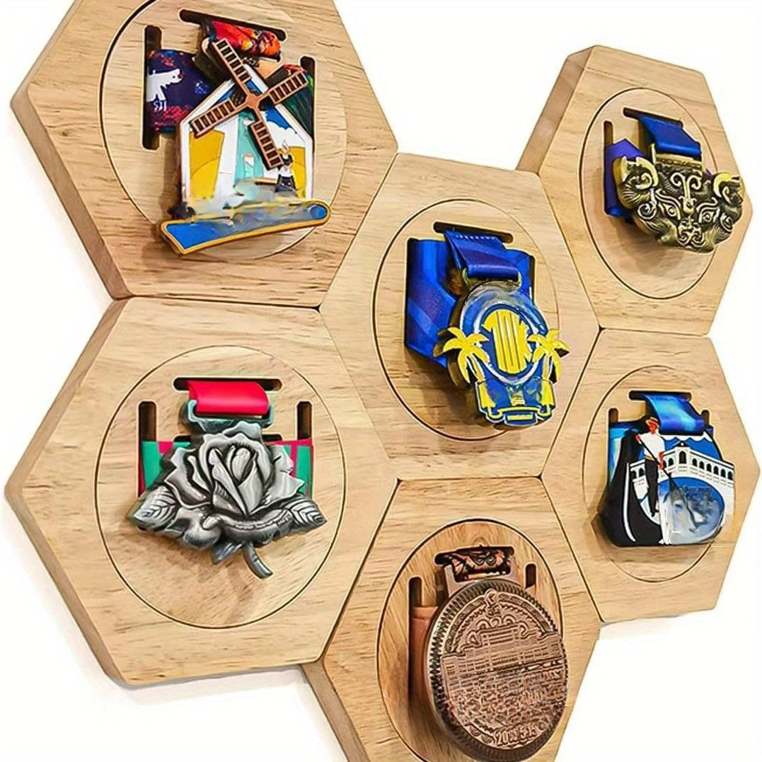 Hexagonal Wooden Medal Display Rack WallMounted Organizer-CZLG – SOOOQ