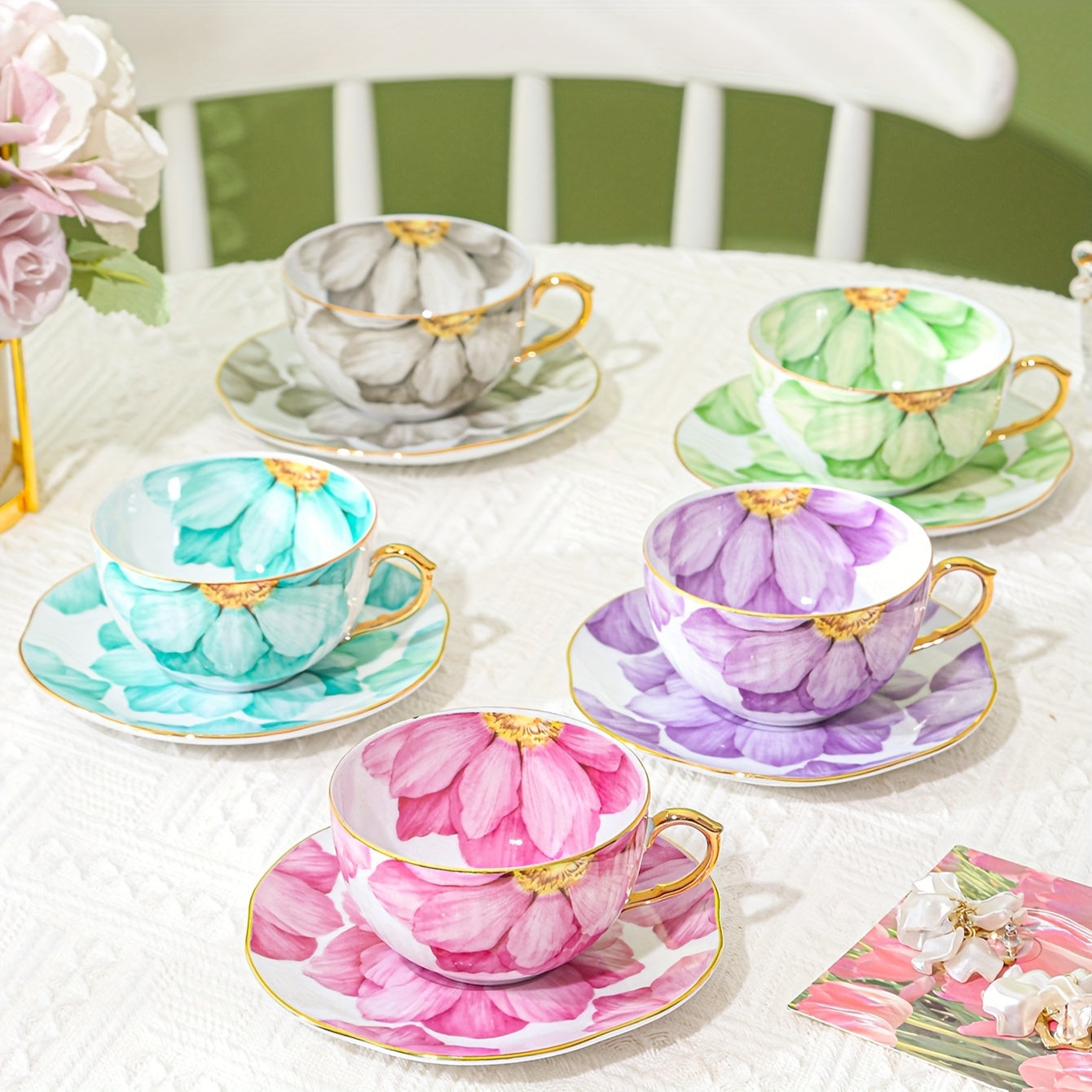 Large Flower Pattern Teacup Set with Saucer - QY0V – SOOOQ