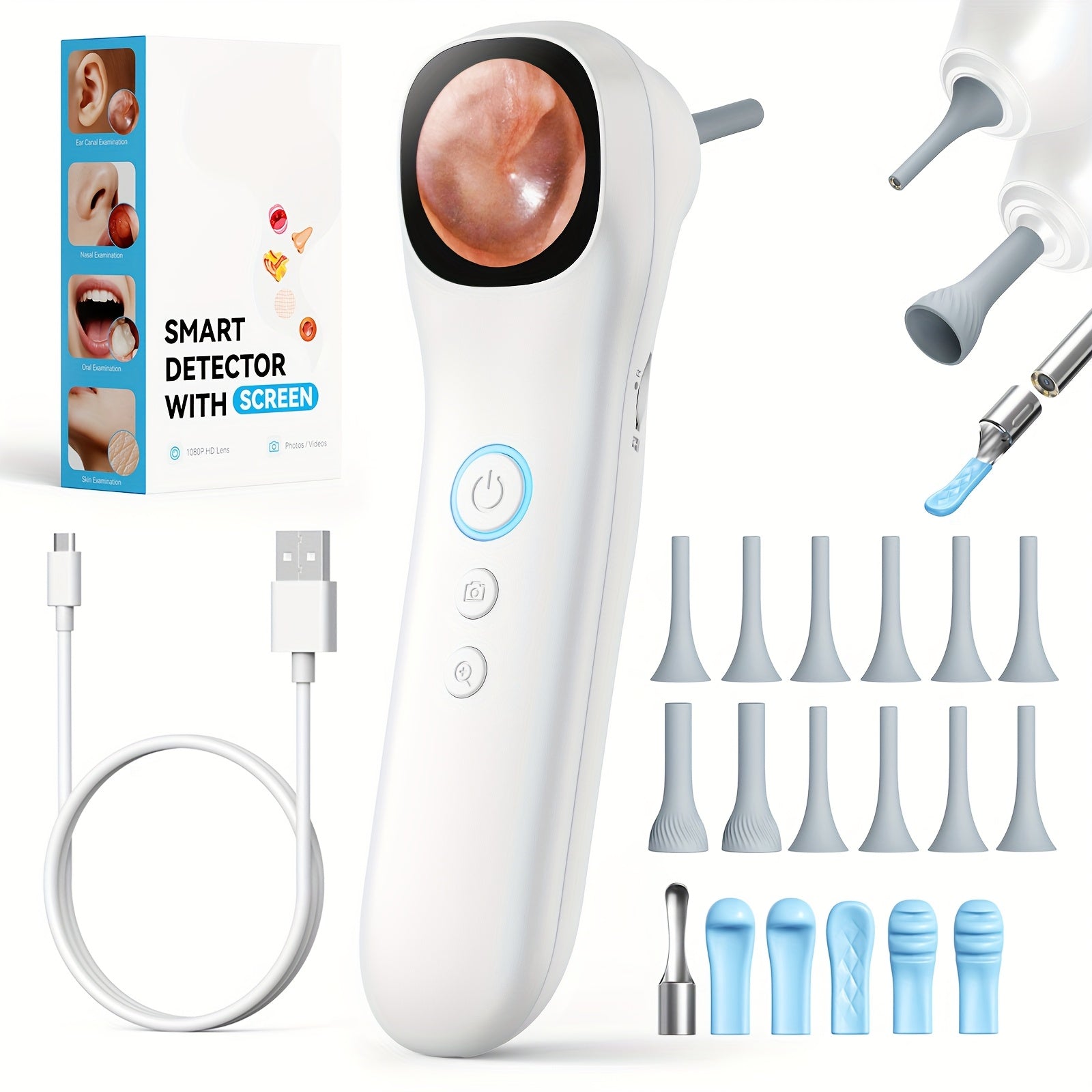 5-in-1 Smart Detector with Screen, 1080P HD Ear Camera, Includes Ear ...