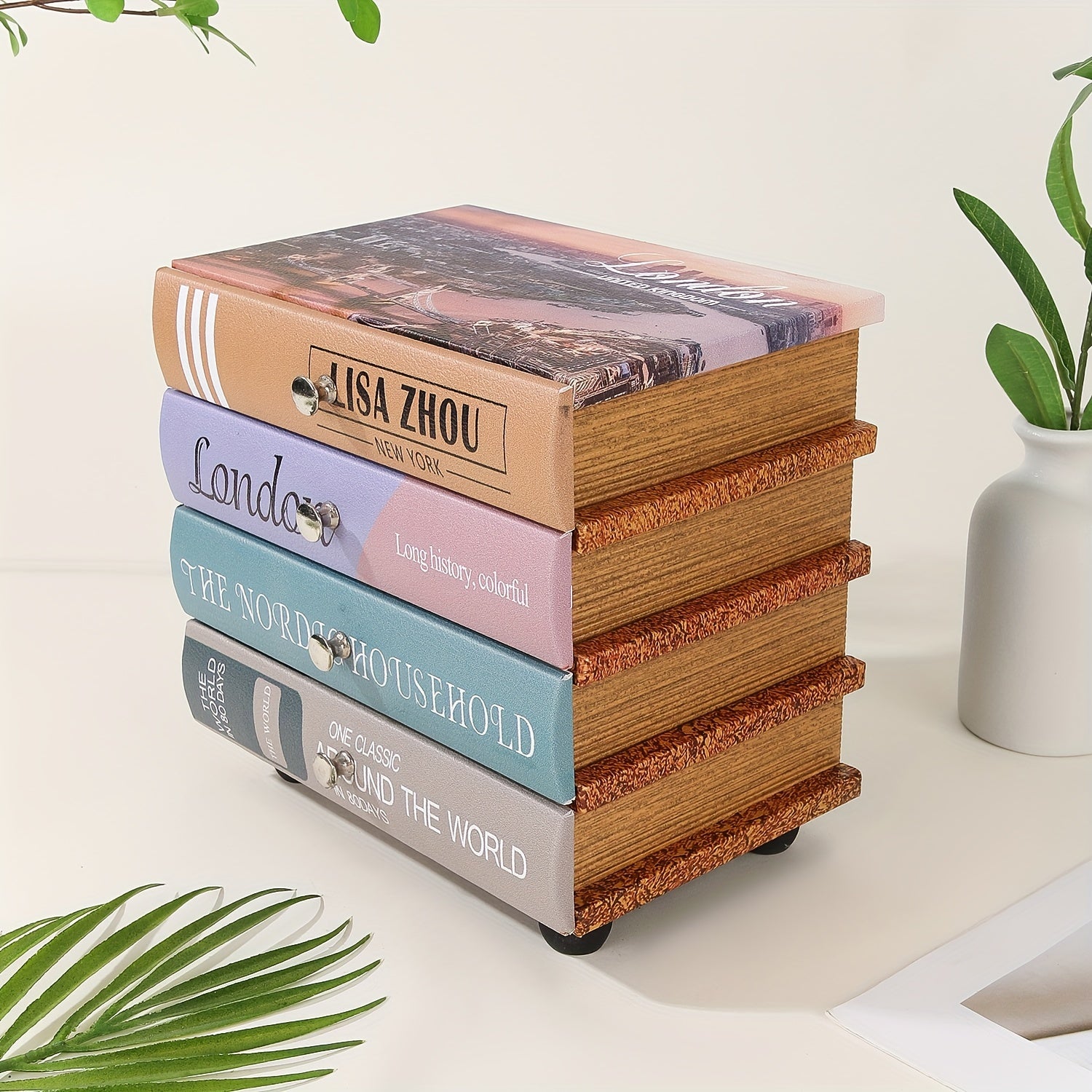 Modern 4-Tier Book-Inspired Wood Storage Box With Drawers - HCU9 – SOOOQ