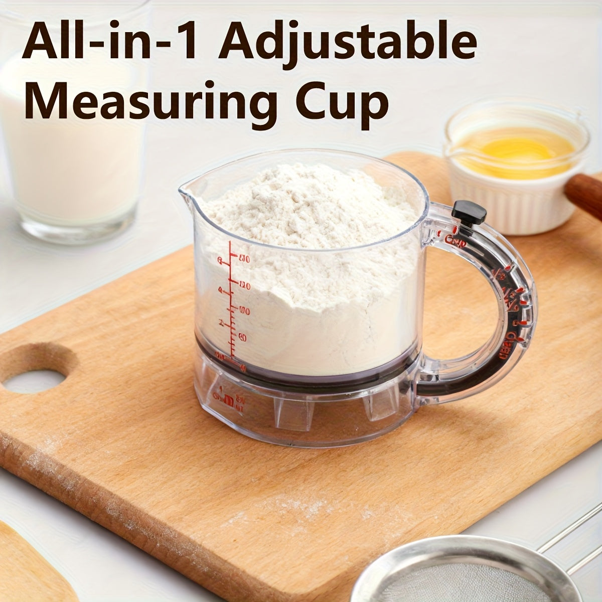 4in 1 Measuring Cup, Push Cup Glass Measuring Cups with Adjustable Base ...