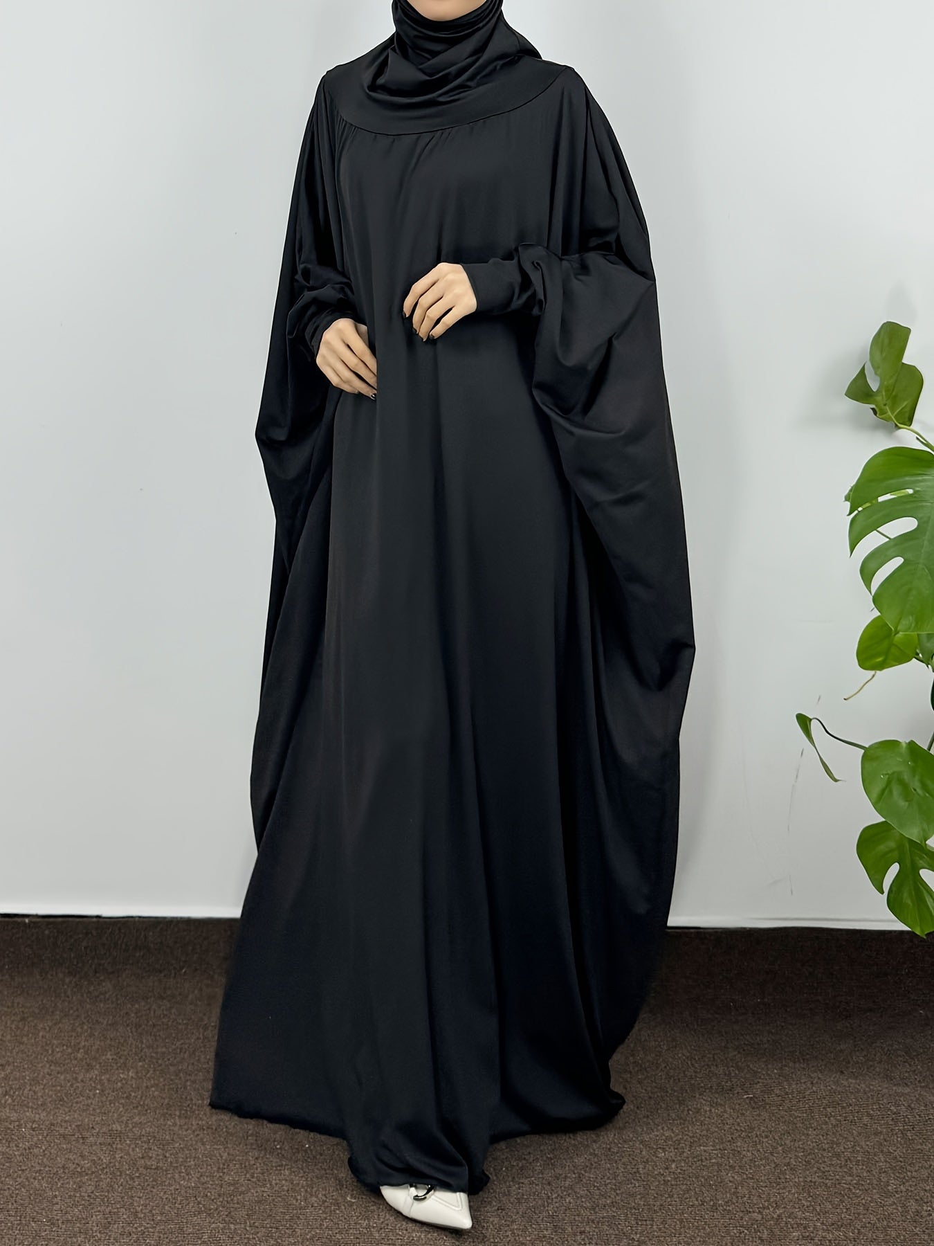 Solid Color Loose With Hood Maxi Burqa, Casual Long Sleeve Simple Burqa ...