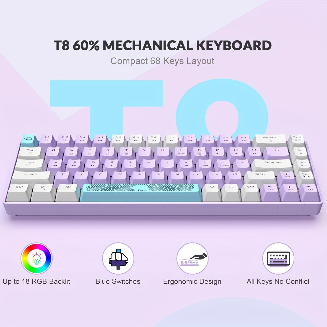 ZIYOULANG 60 Mechanical Gaming Keyboard Compact Layout 68 Keys RGB - W ...