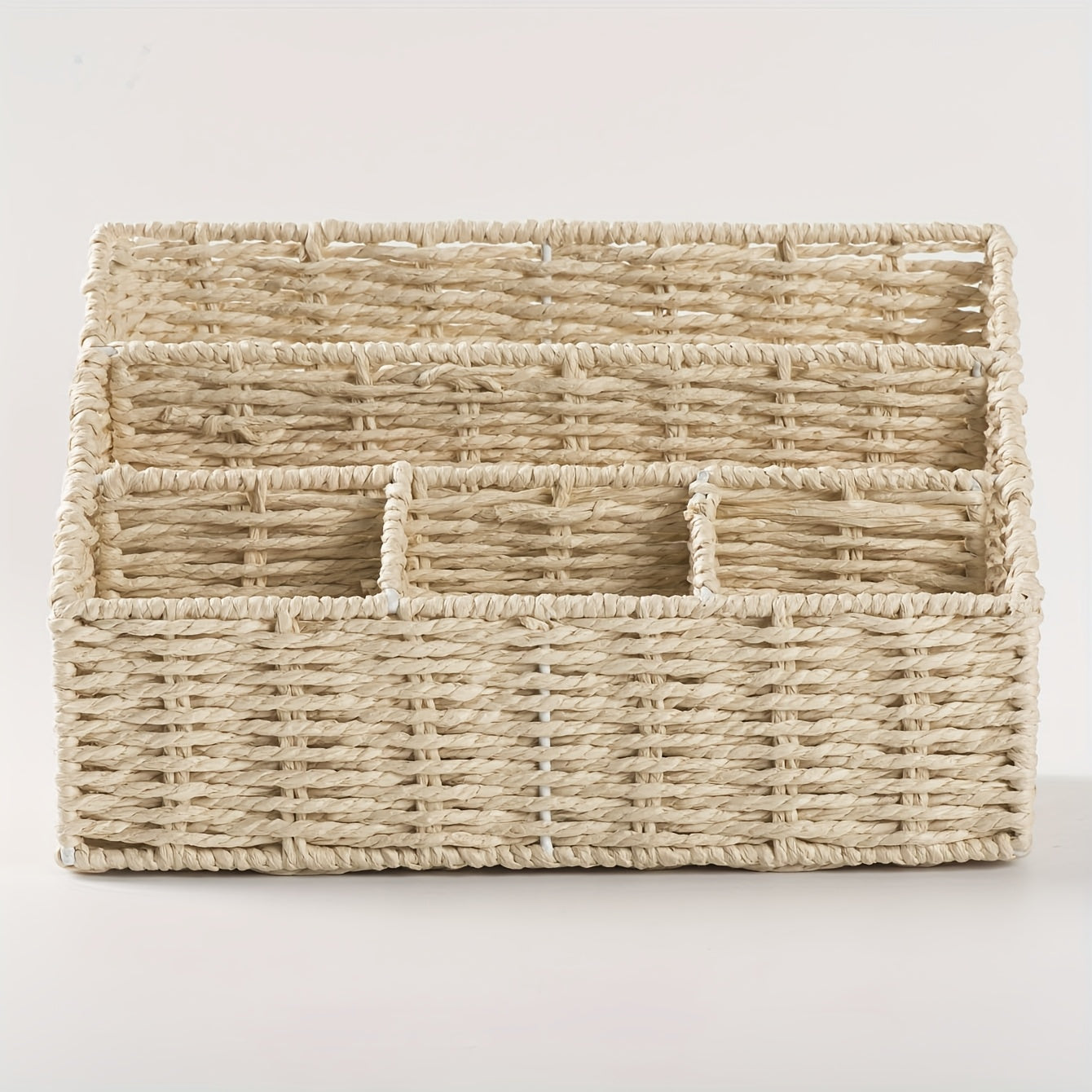 Handwoven Paper Rope Multi-Compartment Desk Organizer Basket ...