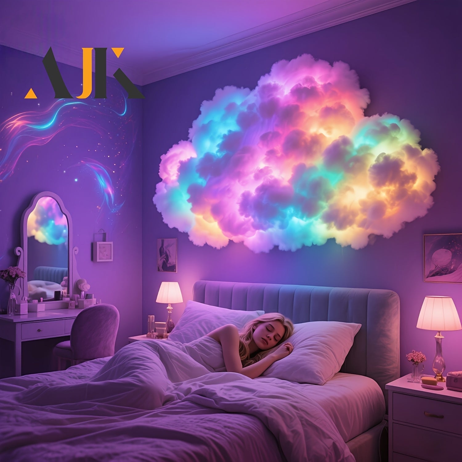 AJK 3D Thunder Cloud Night Light with Music Sync Mode, Smart RGB LED ...