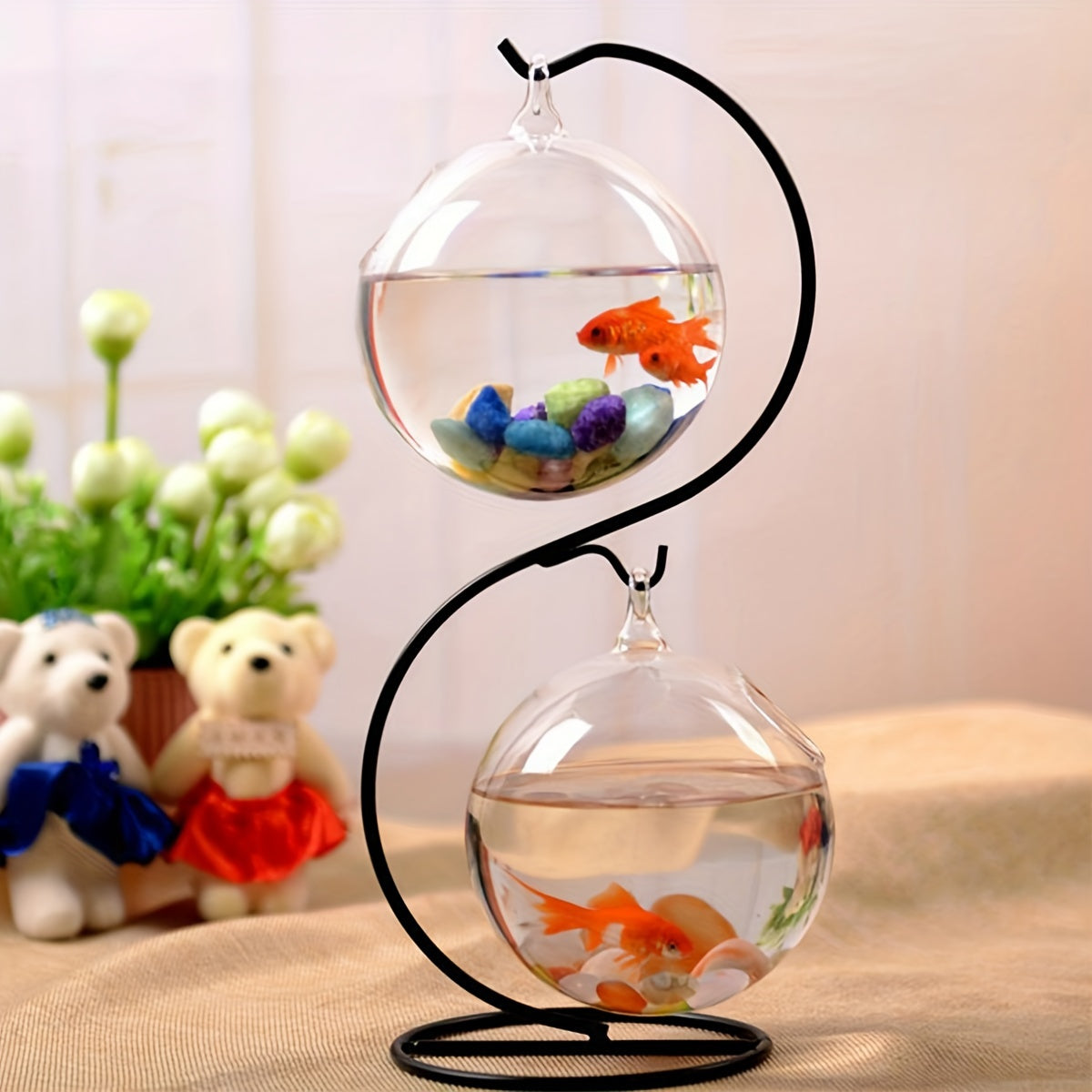 Creative Hanging Fish Tank with Mini Aquarium Tabletop Stand - 9GGD – SOOOQ