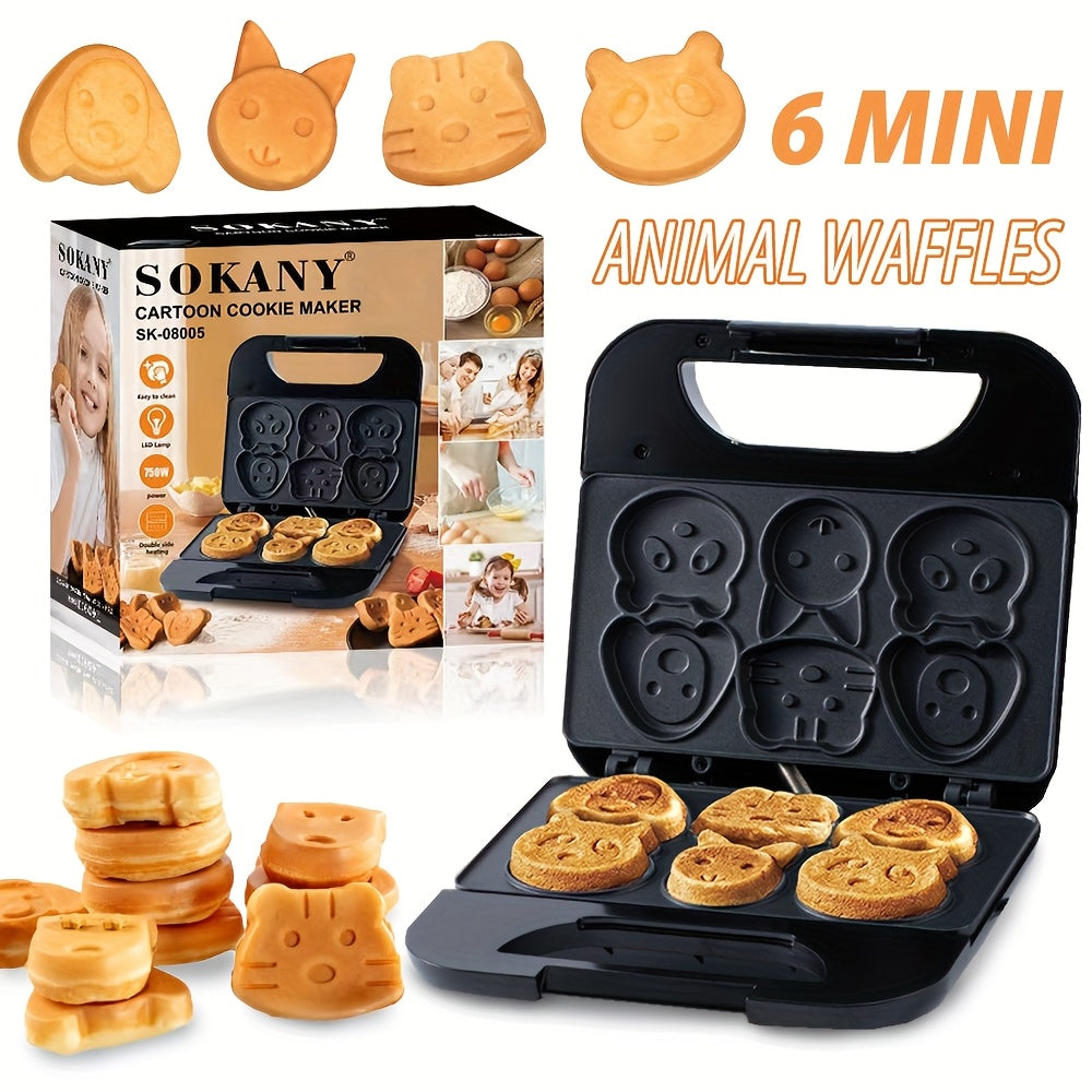 Animal Mini Waffle Maker 6 Animal Shaped Pancakes Breakfast Machine Non ...