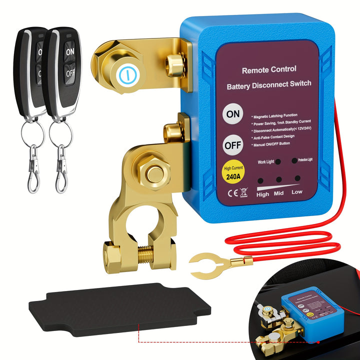 12V Remote Battery Disconnect Switch – Anti-Theft Power Shutoff with 2 ...